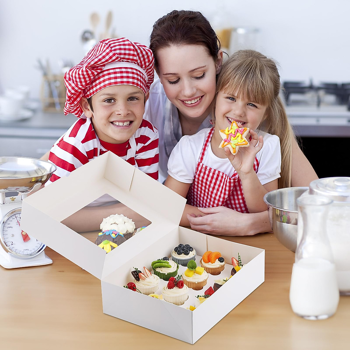 Svalor Cupcake Boxes, 2 Pack Disposable Cupcake Containers, Food Grade Cupcake Carrier 12 Count with Window and Inserts, Cupcake Transport Holders Bulk for Muffins Cookies Treats Dessert（White）