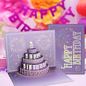 XTF2015 Happy Birthday Card, Lights & Music & Sound Fireworks Cake 3D Pop Up Birthday Card Gift with Envelope and Note Tag for Women, Men, Kids, Wife, Mom, Husband