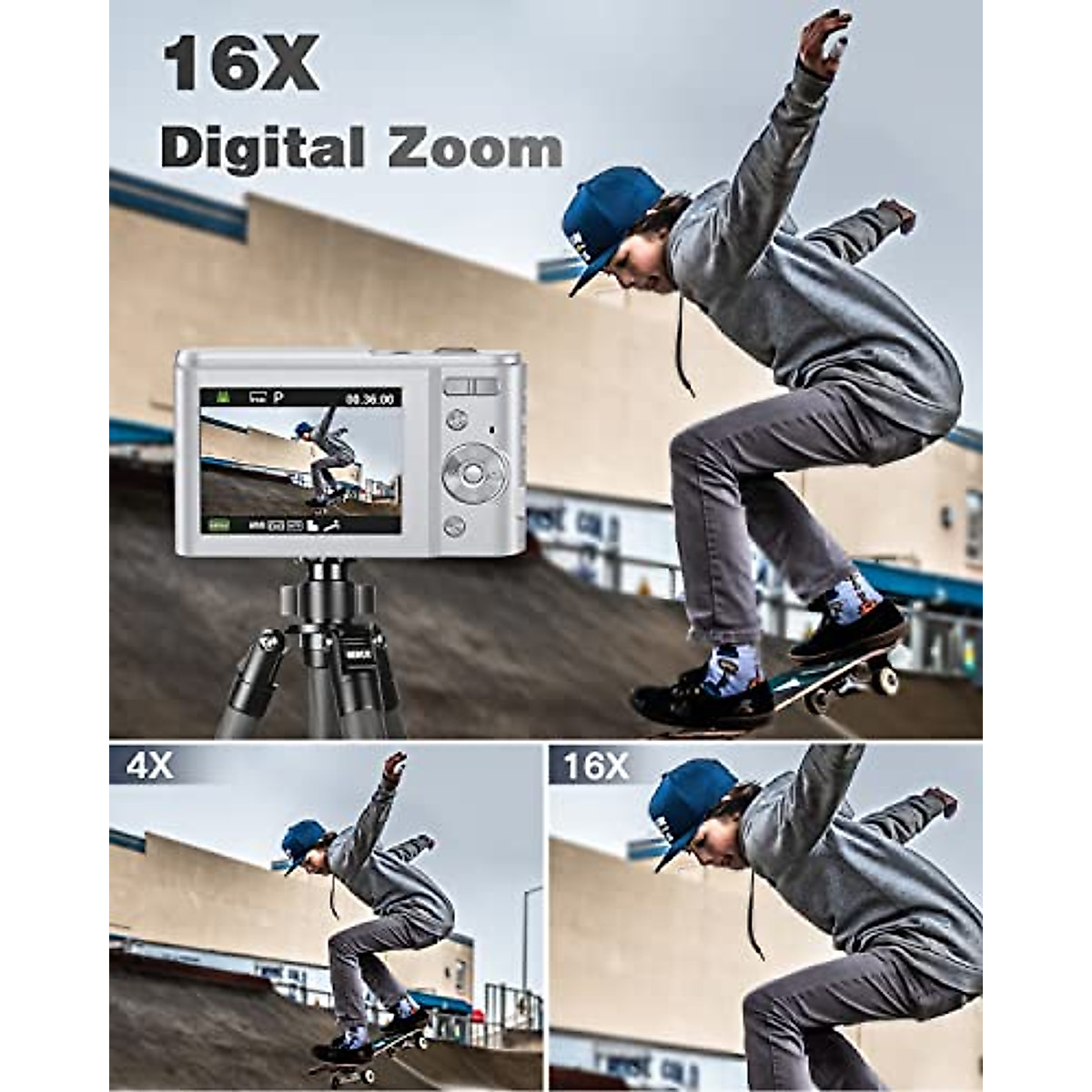 Digital Camera, Zostuic 48MP Autofocus Kid Camera with 32GB Card 1080P Video Camera with 16X Zoom, Compact Portable Small Cameras Christmas Birthday Gift for Children Kid Teen Student Girl Boy(Silver)