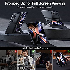 TORRAS Armor Stand Galaxy Z Fold 4 Case, [MIL-Grade Hinge Protection] [Invisible Kickstand for Full Screen Viewing], Matte Hard Case Slim Protective Designed for Samsung Galaxy Z Fold 4 Case Black