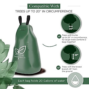 Heirloom Garden & Co 20 Gallon Tree Watering Bag to Conserve Water Slow Release Tree Watering Bag PVC Tree Bags w/ Robust Durable Zipper Reusable & Easily Fold Drip Irrigation Bag for Trees