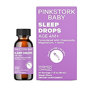 Pink Stork Baby Sleep Drops, Naturally Support Sleep Without Melatonin for Infants, Toddlers, and Kids, Aid Sleep with Chamomile and Magnesium, Baby Essentials for Bedtime, 1 oz, 30 Servings