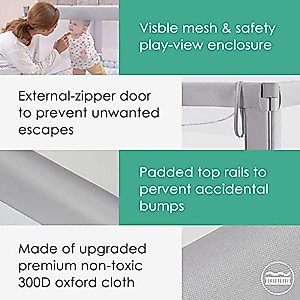 Baby Playpen, Kidirect Foldable Baby Playard, Indoor & Outdoor Kids Activity Center with Anti-Slip Base, Sturdy Safety Play Yard with Soft Breathable Mesh, Playpen for Babies(Gray,47”×49”)