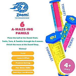 Mobi Zoomi Hexagon Maze Puzzle Game - 3D Hexagon Maze Gravity Ball Games, Brain Teaser Puzzles, Marble Maze Fidget Toy, Brain Games Road Trip Essentials - for Ages 4+