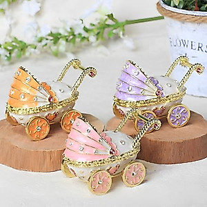 VISWITO Baby Carriage Stroller Ornaments Jewelry Trinket Boxes Ring Earrings Holder Organizers Hinged Hand Painted Enamel Decor Gifts for Girl,Women (Purple)