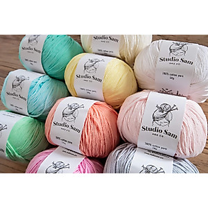 Studio Sam Pure Cotton Yarn Set for Knitting and Crochet. Pack of 10 Skeins, Total 1850 Yards. Fine Yarn for Baby Blankets, Clothes and Amigurumi. Pastel Dreams Collection.