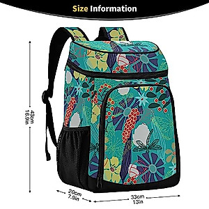 Kigai Flowers Leaves Cooler Backpack Soft Backpack Cooler Insulated Leak Proof & Waterproof Cooler Bag for Picnic Lunch Hiking Camping Beach, 36 Cans