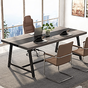 Tribesigns 6FT Rectangle Conference Table, 70.87L x 33.46W x 29.92H Inches Meeting Table for Conference Room, Vintage Wood Office Executive Desk with Strong Metal Frame for 6 People (Grey)