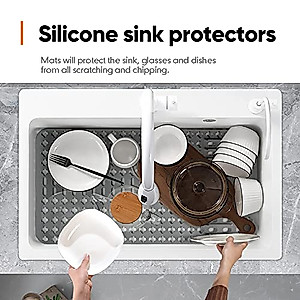 Moryimi Silicone Sink Protectors for Kitchen Sink with Cleanging Brush, Grey Sink Mats with feet, Large Grips Silicone Sink Mat for Bottom of Kitchen Farmhouse Stainless Steel Porcelain Sink 25"x13"