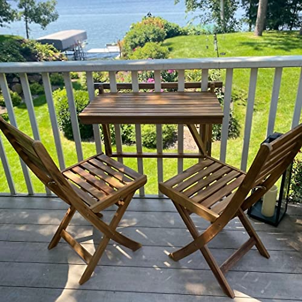 Patio Wise Outdoor Folding Patio Chair Set, 2 Foldable Acacia Wood Seats, Backyard, Balcony, Porch, & Garden Furniture, 15-1/2-Inches Wide x 15-3/4-Inches Deep x 32-Inches High, Teak