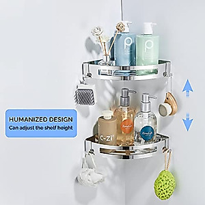 TINYROW 2-Pack Corner Shower Caddy, Stainless Steel Wall Mounted Bathroom Shelf,No Drilling Adhesive Shower Shelf, Storage Rack for Toilet, Shampoo, Kitchen and Dorm