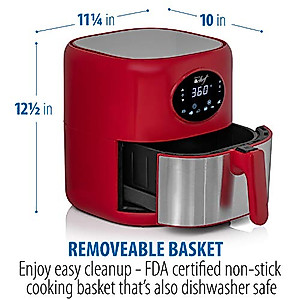 Deco Chef 3.7QT Digital Air Fryer with 6 Cooking Presets, LED Touch Controls, Adjustable Temperature and Time, Detachable Dishwasher Safe Non-Stick Basket, Red