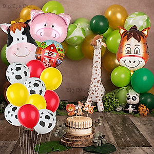Farm Animal Balloons Set Pig Cow Horse Donkey Head Shaped Mylar Foil Cow Print Latex Balloon for Barnyard Farm Theme Birthday Party Supplies Decorations