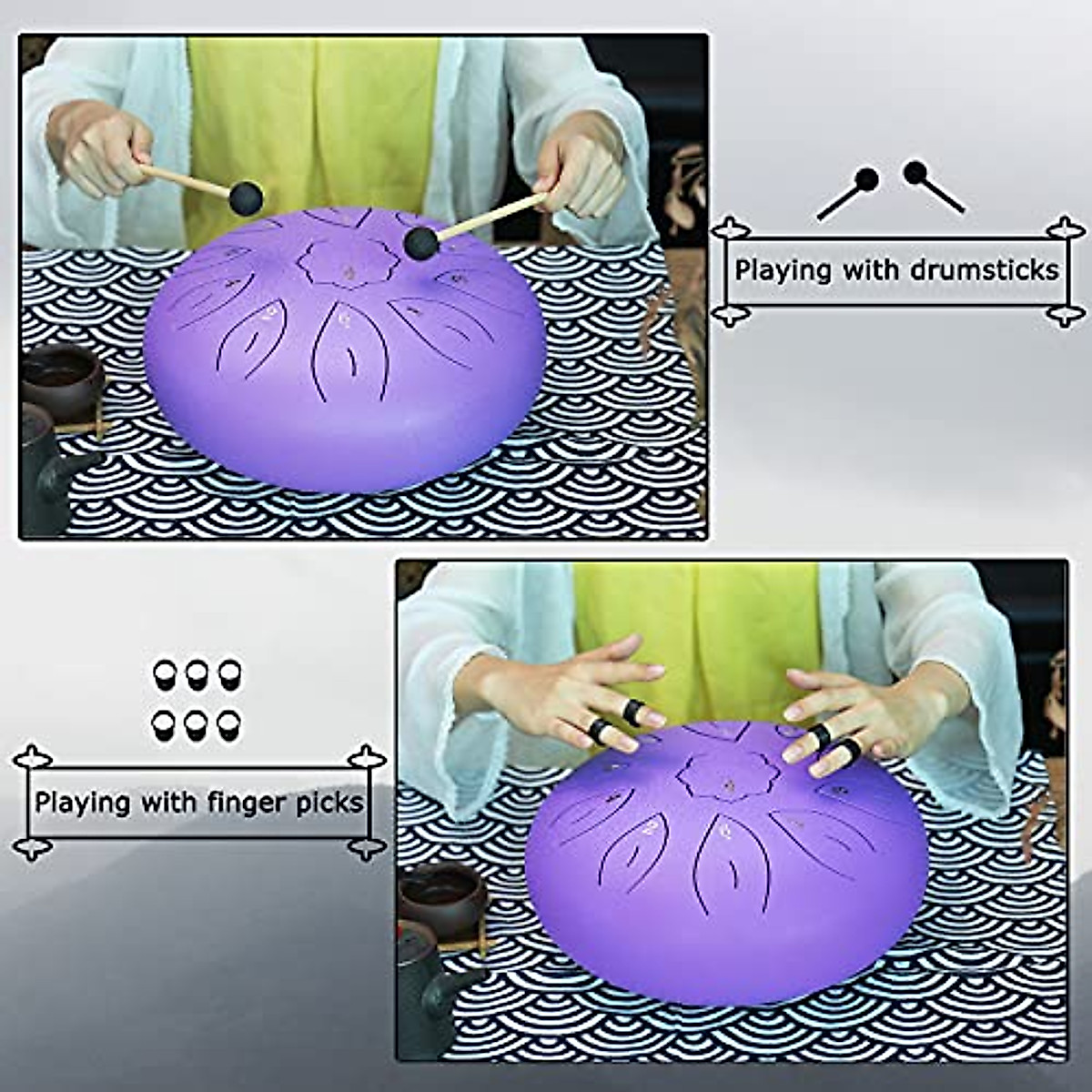 Ranch Steel Tongue Drum 12 Inches 11 Notes Handpan Drum C Key Percussion Instrument Hand Drum for Beginners Easy to Learn Tank Drum with Bag, Mallets, Music Book, Note Stickers, Finger Picks