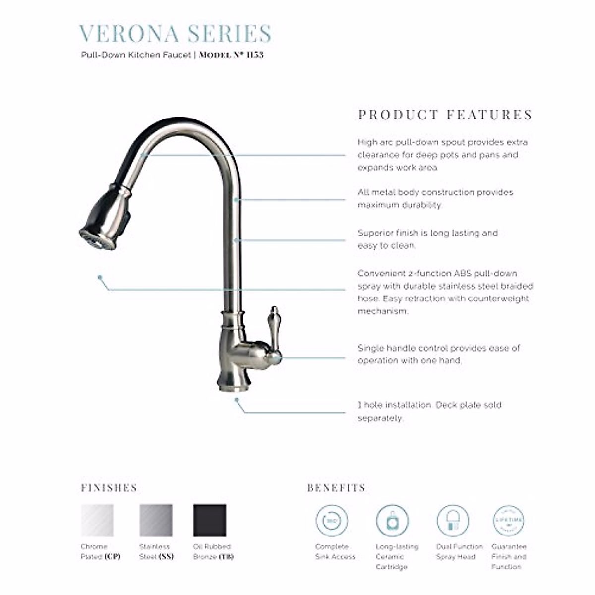 Laguna Brass 1153TB Classic 16" Single Handle Pull-Down Kitchen Faucet, Oil Rubbed Bronze Finish