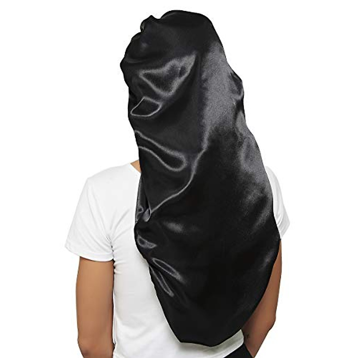 Wbfwbb Braid Bonnet for Sleeping, Wide Elastic Band Satin Hair Wrap Sleeping Cap for Women Cap for Braids, Curly, Long Hair Black