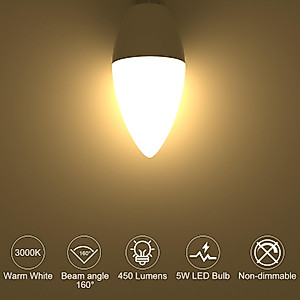 ORALUCE E12 LED Candelabra Light Bulbs - 40 Watt Equivalent, 3000K Warm White Chandelier Non-dimmable, Type B Light Bulb for Ceiling Fan, 5W 450LM 6 Pack