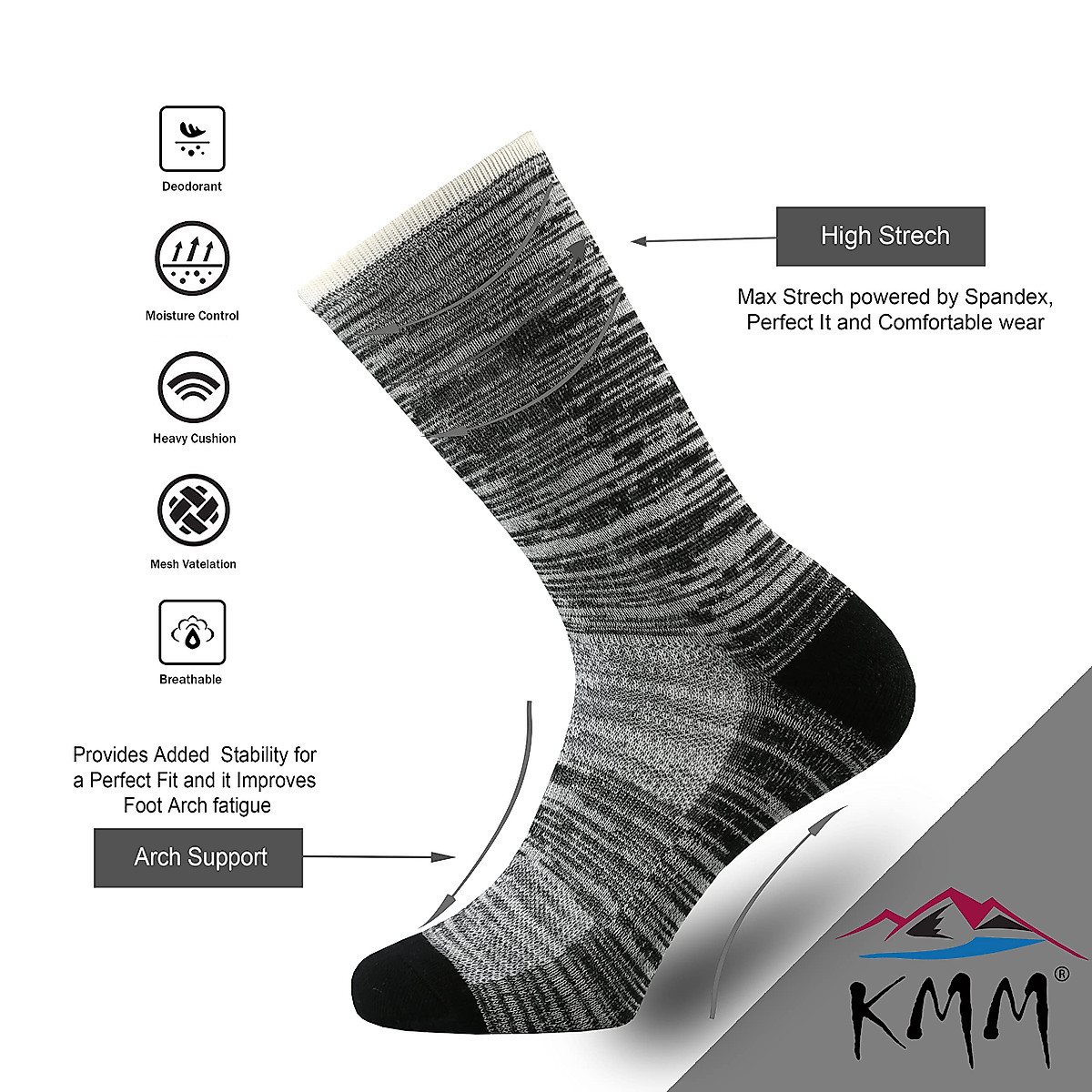 KMM Women's Merino Wool Cushion Crew Socks for Ladies Outdoor Hiking Hike Trail Casual Stylish Colorful Light Dry Soft comfy(Color10 L)