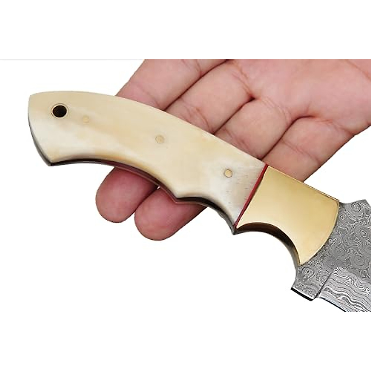 Ottoza Tracker Knife & Bone Handle - Damascus Hunting Knife - Horizontal Carry Knife Sheath 115