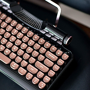 fotorkit Rymek Classic Typewriter Style Mechanical Keyboard USB Wired& Bluetooth Wireless Keyboard with Tablet Stand and RGB Dynamic Backlit Windows Mac iOS Android Supported-knewkey