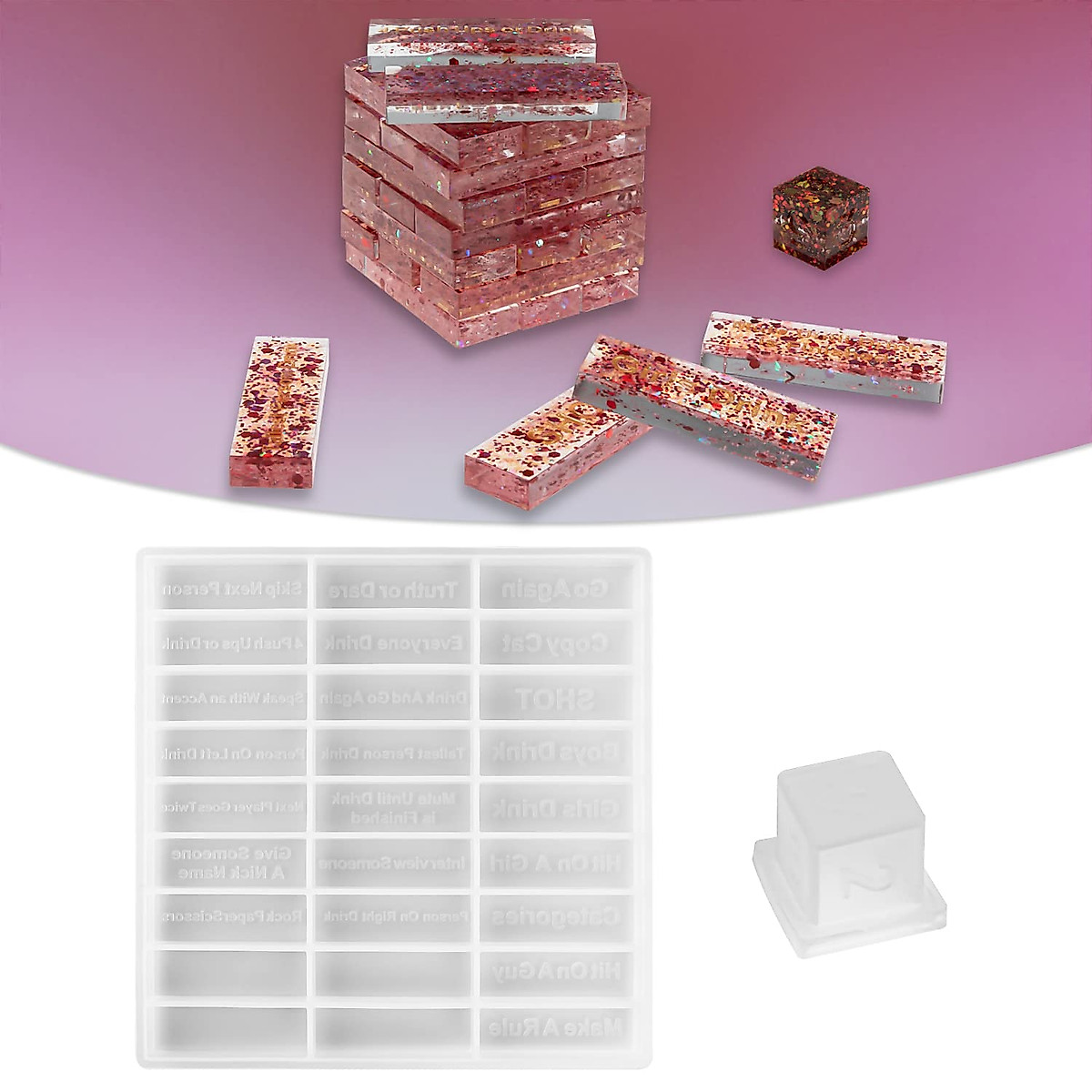 Nearockle Silicone Resin Molds, Tumbling Stacking Board Games Silicone Mold with a dice Mold， DIY Making Craft Tumbling Tower Blocks Building Toy for House Party Kids Families Boy Girls Unique Gift