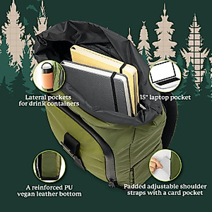 Dingbats* - Roll Top Backpack - 25L Rucksack - Made from Recycled PET Bottles, Padded Shoulder Straps, Metal Buckles - Ideal Laptop Backpack, Fits 15" Laptop - Durable, Aesthetic - Volcano