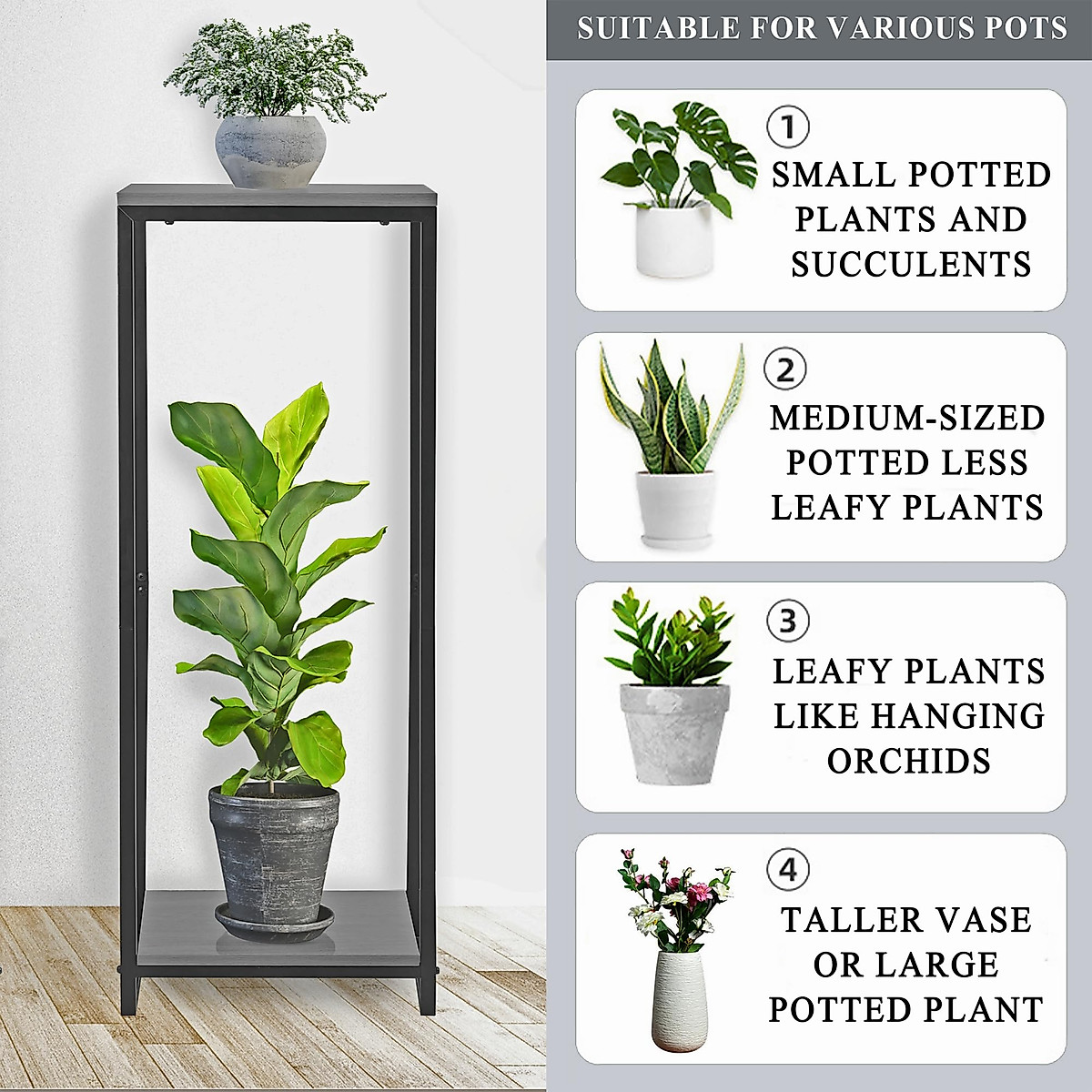 JEPRECO 34" Tall Plant Stand Indoor, 2-Tier Modern Plant Shelf, Corner Flower Pot Holder Organizer for Living Room Balcony Patio Garden (Oak Grey)