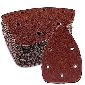 Cionyce 50 Pcs 80 Grit Mouse Detail Sander Sandpaper 5 Hole Mouse Sandpaper Hook and Loop Sander Pads Sanding Sheets for 140mm Sanding Machine