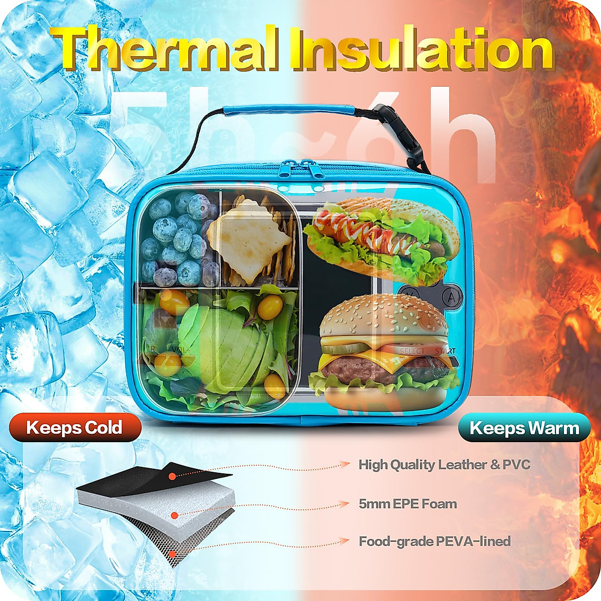 Hairao Boys Lunch Box Leather Lunch Box, Kids Lunch Bags Waterproof Thermal Insulated Cooler Bag Toy Bag for Boys Girls Kids Toddlers Teens school gift