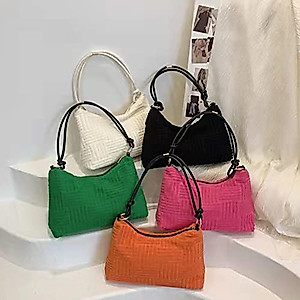 Women’s Classic moon shape clutch shoulder bag bubbled fabric Hobo handbag with zipper closure (velvet pile White)