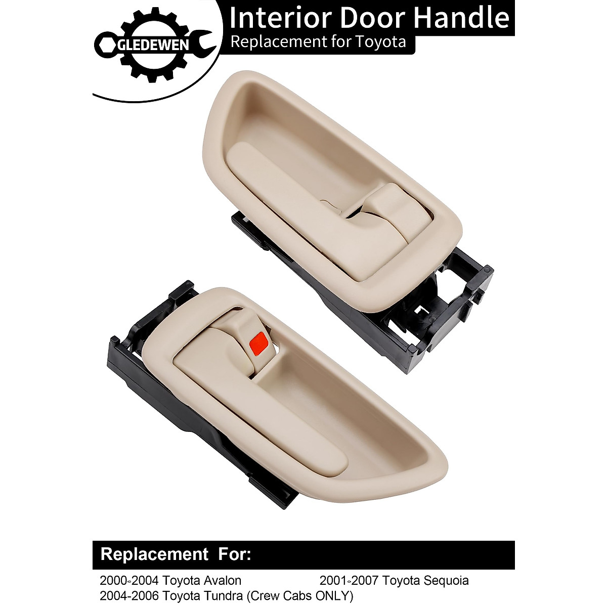 Interior Door Handles Set W/ Bezel (4Pcs), Compatible with 2000-2007 Toyota Avalon Sequoia Tundra（Crew Cabs), Beige, Front & Rear Inside Left Driver & Right Passenger | 69206-0C030-E1,69205-0C030-E1