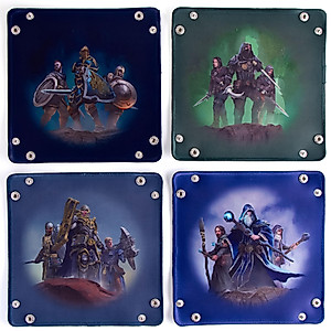 Grinning Gargoyle - 4X Fantasy RPG Character Dice Tray Set - Collapsible Dice Rolling Tray - Dice Trays for Polyhedral Die - DND Roleplaying Game Pads- Wizard Fighter Cleric Rogue - Portable Pad Gift