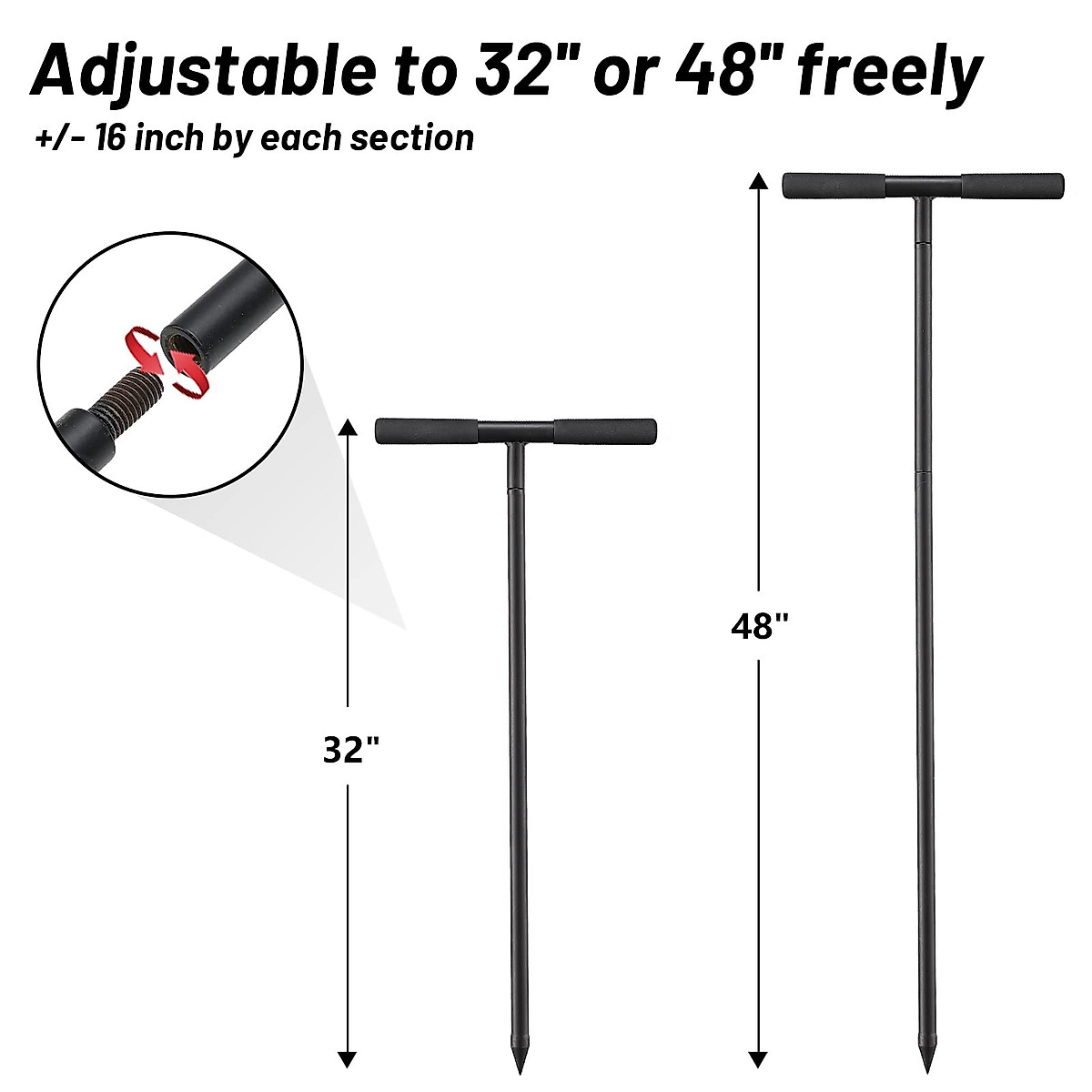 cogardenshower Metal Soil Probe Rod - Septic Tank Locator Tool with T Handle,32-48 Inch Adjustable Ground Probe Rod Steel for Tile Probing,Soil Compaction, Pipe and Gopher Runs Locating