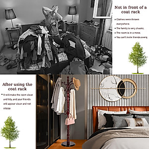 Zacammy Heavy Coat Rack Freestanding, Natural Wood Hall Tree, Adjustable Height 73in and Versatile 14 Hooks for Entryway, Porch, Living Room, Bedroom, Home Office (Rosewood)