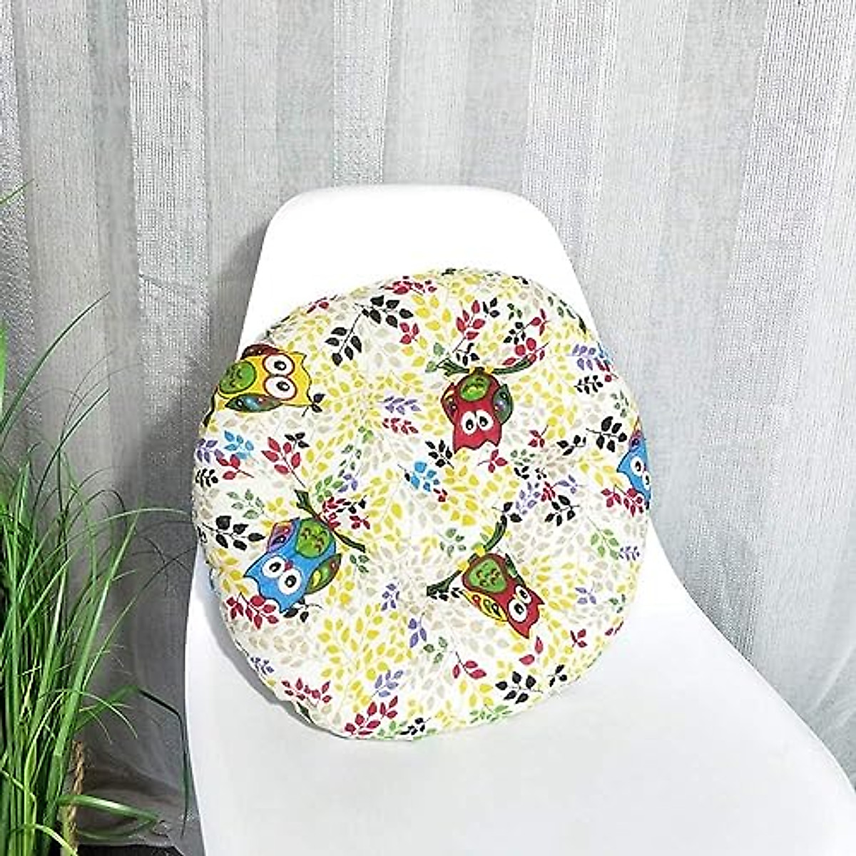 JAIJY French Chair Round Chair Seat Thick Dining Chair Cushion Soft Boho Comfortable Indoor Patio Furniture Seat Cushion Geometric Pattern Office Chair Mat (Owl,20")