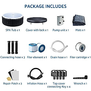 LIFERECORD Inflatable Hot Tub Spa, Portable 4 Person Round Shape with 120 Bubble Jets and Heater Pump, Fits Up to Indoor & Outdoor, Black