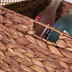 JJSQ Water Hyacinth Woven Basket for Storage Wicker Baskets for Organizing Shelves, Pantry, Small Rectangle Organizer Basket Decorative Basket, 1-Pack,11.4" x 9.8" x 6.9"