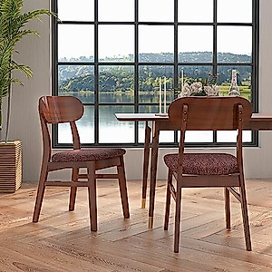 Giantex Wooden Dining Chairs Set of 2 Walnut, Farmhouse Kitchen Chairs with Padded Seat, Rubber Wood Frame, Armless Mid-Century Dining Room Chair with Curved Back, Walnut