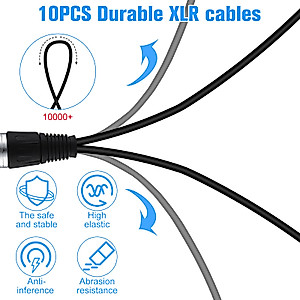 XLR Splitter Cable 1 XLR Female to 2 XLR Male Patch Y Cable Balanced Microphone Splitter Cord Audio Adaptor XLR Y Splitter Microphone Cable for Stereo Mic to L and R Audio Track, 1 Foot (10 Pcs)