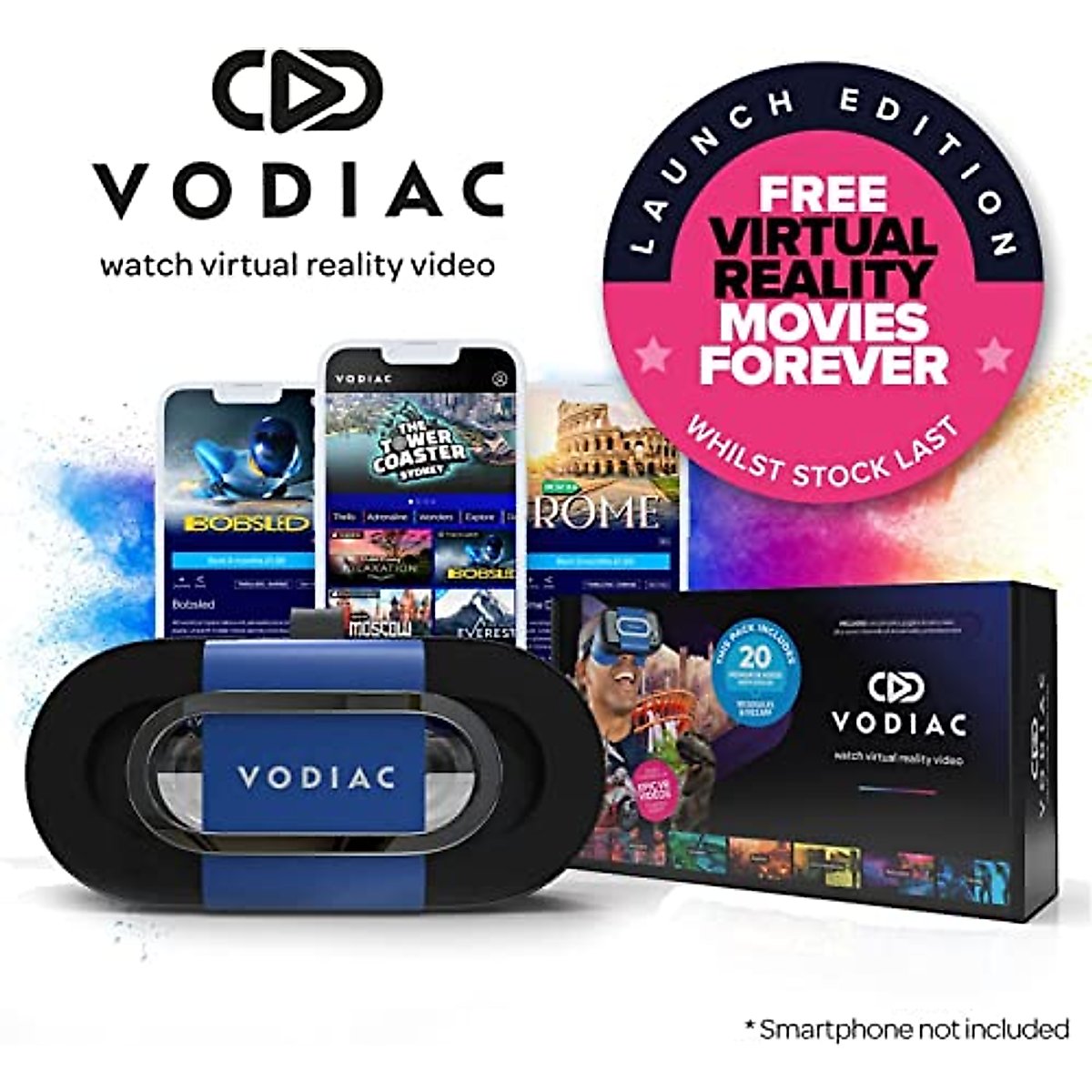 Vodiac VR - Virtual Reality Goggles, Carry Case, Free VR Videos & More via The Vodiac in-App Streaming Service. Powered by Your Smartphone iPhone Android Compatible