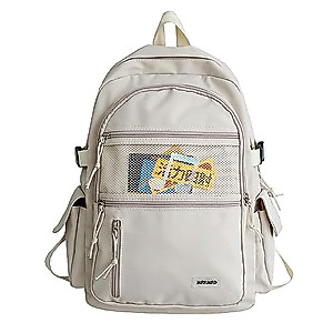 JARKJARD Kawaii Backpack Cute Aesthetic Backpack for School College Student Travel Bookbag for Girls Large Capacity Casual Daypack(White)