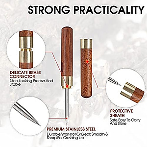 Stainless Steel Ice Pick with Wooden Handle and Sheath Kitchen Tool (Brown)