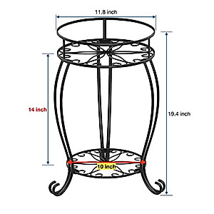 FaithLand Plant Stand, Heavy Duty Metal Planter Holder Indoor Outdoor, 2 Tier Round Potted Supports Rack, Corner Display Shelf Black