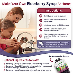 Certified USDA - 100% Organic Dried Elderberries - 1lb Bulk - Non-Irradiated, Non-Gmo, Whole Black Elderberry Immune Support For Making Elder Syrup, Gummies, Tea - Raw Vegan Sambucus 1 Pound