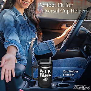 shop4ever RIP Fake ID 21 Twenty One Engraved Insulated Stainless Steel Tumbler with Handle, Lid, and Straw 40 oz. 21st Birthday Gift (Black)