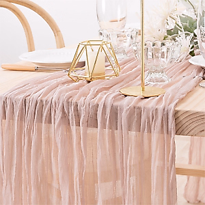 MLMW 6 Pack Cheesecloth Table Runner Bulk 14ft Gauze Table Runner 35 × 170 Inch Rustic Cheese Cloth Table Runner for Easter Wedding Baby Shower Birthday Bridal Party Decorations Dusty Pink