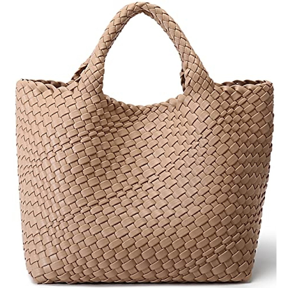 Woven Bag for Women, Vegan Leather Tote Bag Large Summer Beach Travel Handbag and Purse Retro Handmade Shopper Bag