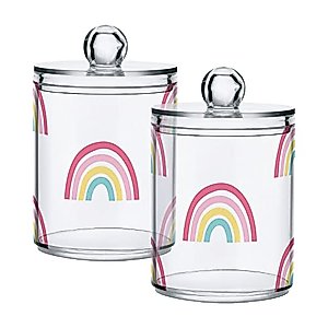 xigua 2 Pack Rainbow Qtip Holder Dispenser with Lids 14 oz Bathroom Storage Organizer Set,Clear Apothecary Jars Food Storage Containers for Tea,Coffee,Cotton Ball,Cotton Swab,Floss