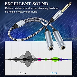 JOLGOO 1/4 Splitter Adapter Cable, 6.35mm Stereo Plug Male to Dual 6.35mm Jack Female Y Splitter Cable, 30cm/12 inches