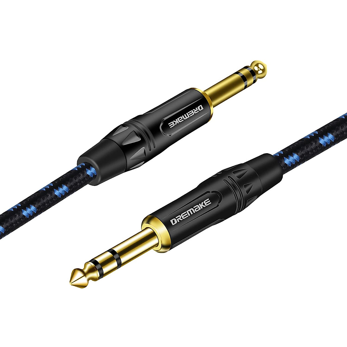 DREMAKE Guitar Cable, Jack 6.35mm/6.5mm 1/4 Inch Amp Cord for Bass Electric Guitar Amplifier, 25FT 6.35mm 1/4 Straight to Straight Stereo Audio Balanced Instrument Patch Cable, Black Blue